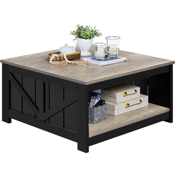 Alden Design Modern Wooden Square Coffee Table with Storage Shelf for ...