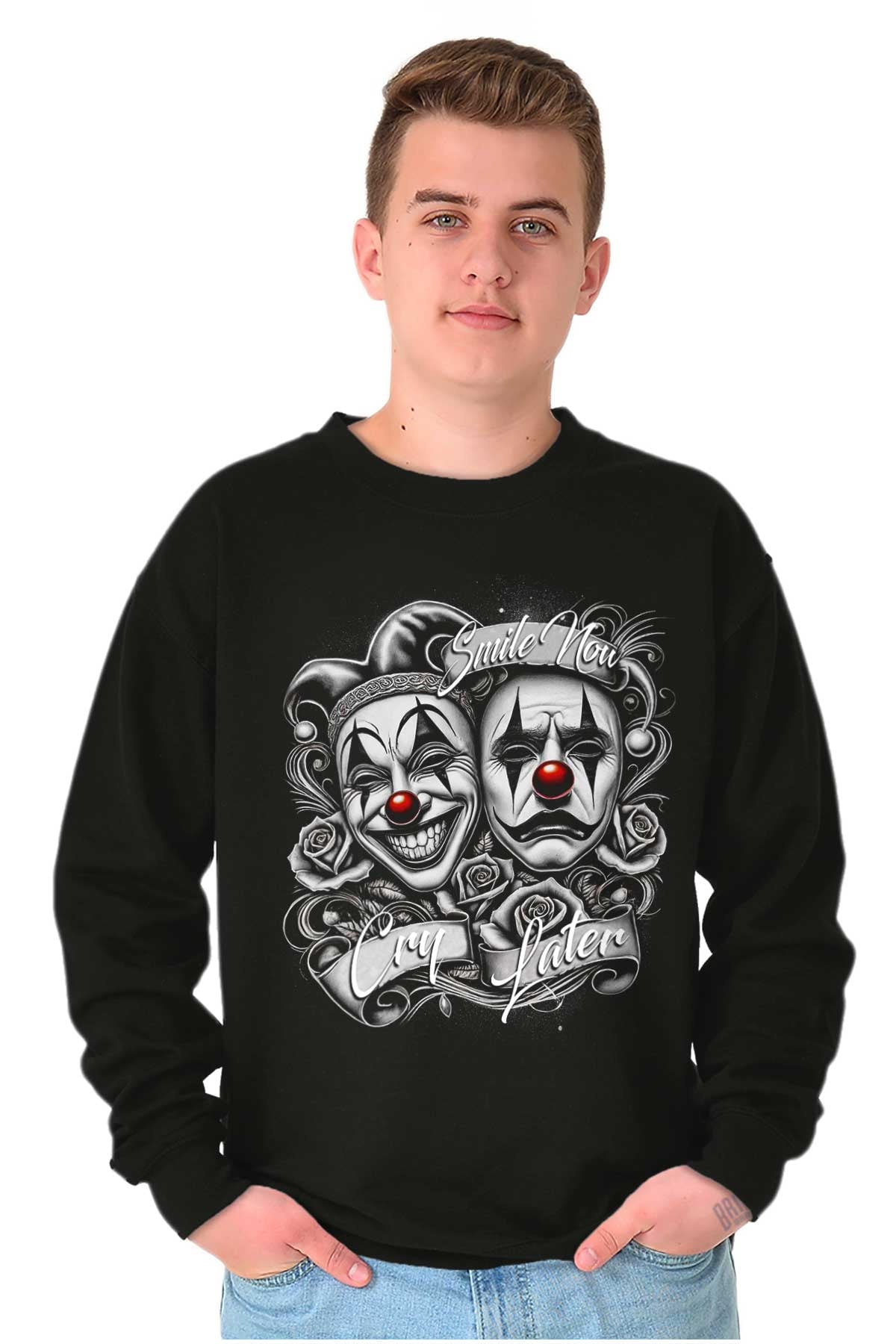 Smile Now Cry Later Clown Masks Sweatshirt for Men or Women Brisco ...