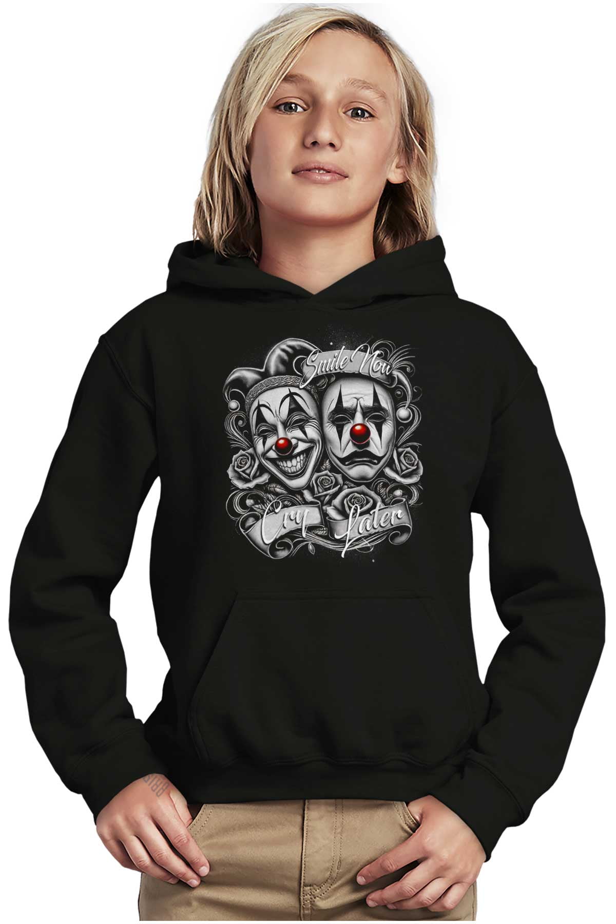 Smile Now Cry Later Clown Masks Youth Hoodie Boy Girl Teen Brisco ...