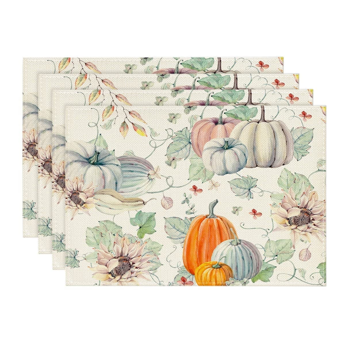 Smile Harvest Theme Orange Blue Pumpkins Flower Fall Table Placemats ...