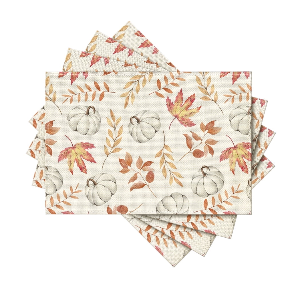 Smile Orange Maple Leaf Pumpkin Fall Placemats Set of 4, 12x18 Inch ...