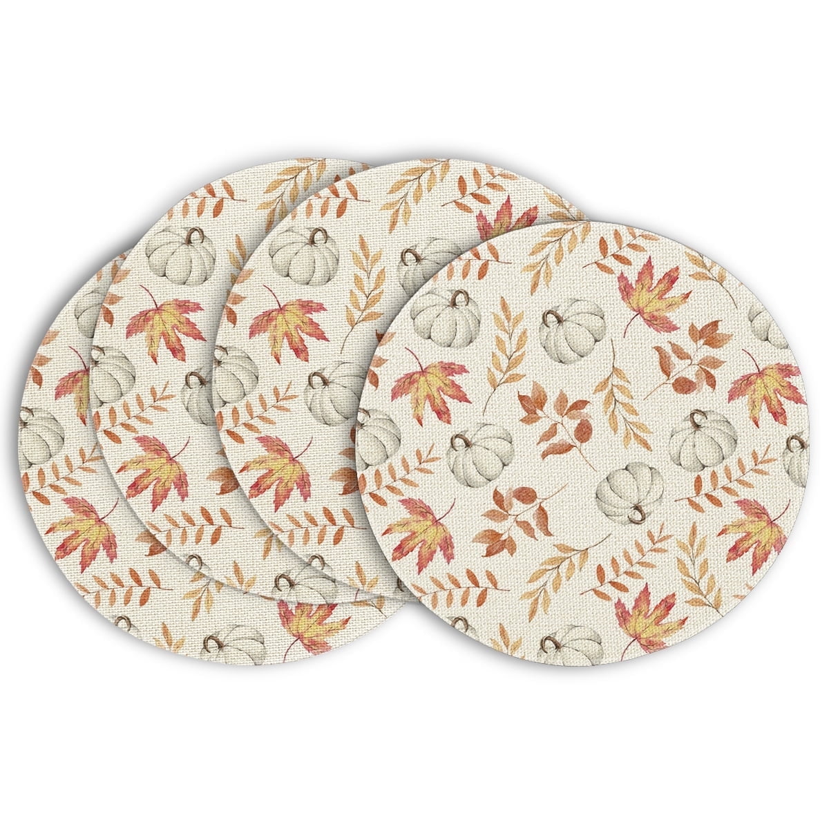 Smile Orange Pumpkins Fall Maple Leaves Round Fall Placemats Set of 4 ...