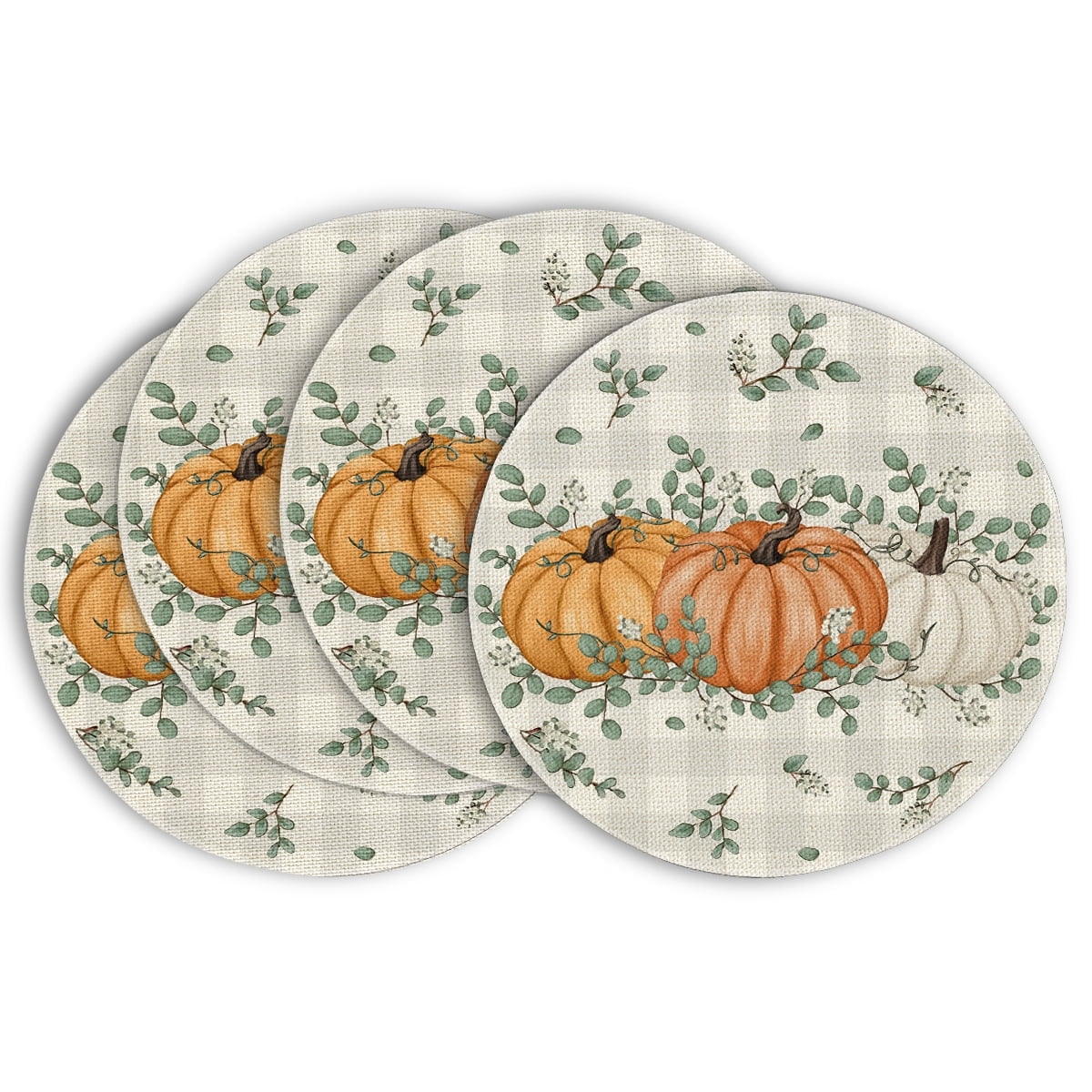 Smile Orange Pumpkins Fall Round Placemats Set of 4,15 Inch Eucalyptus ...