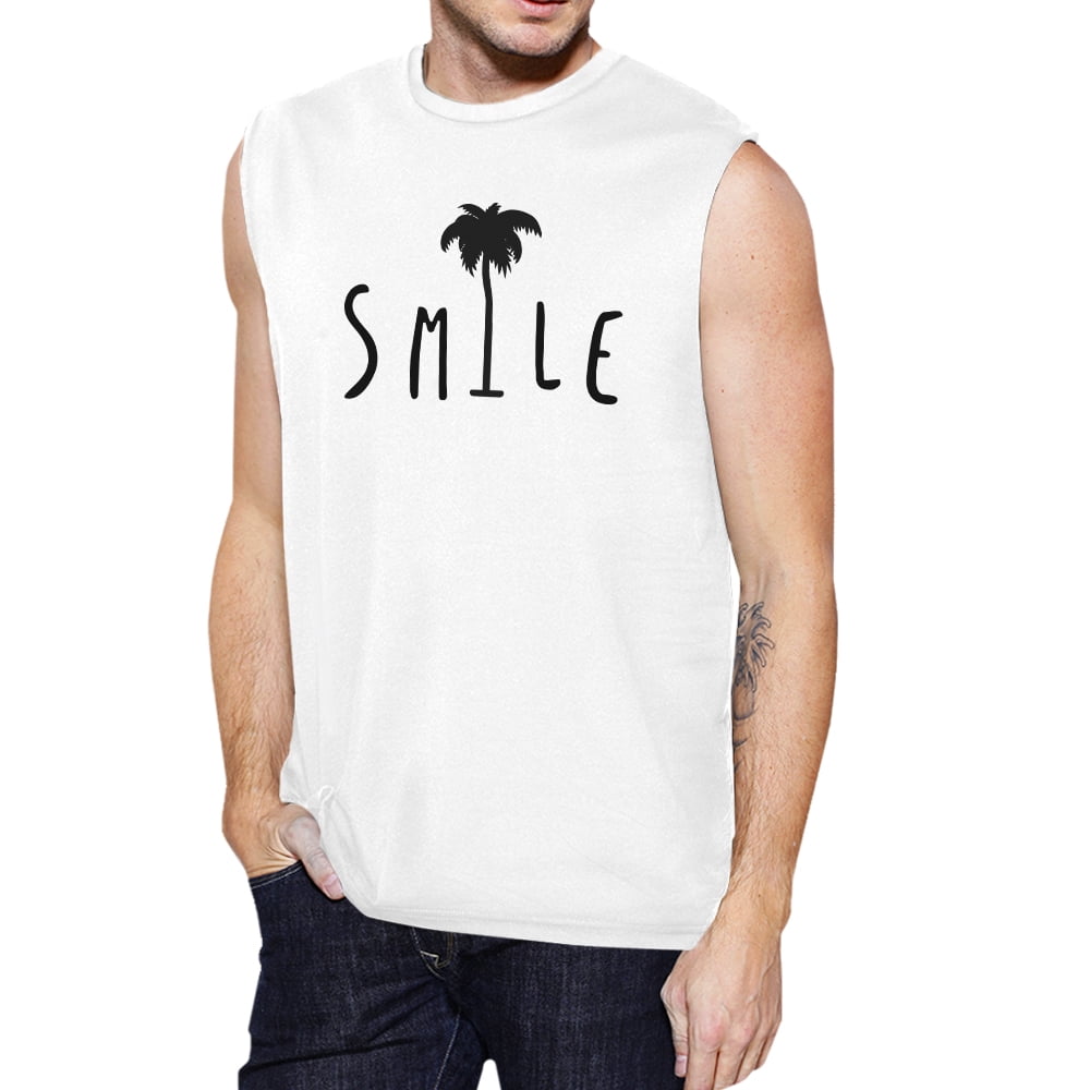 Smile Palm Tree Mens White Sleeveless Muscle Tee Cool Summer Top ...
