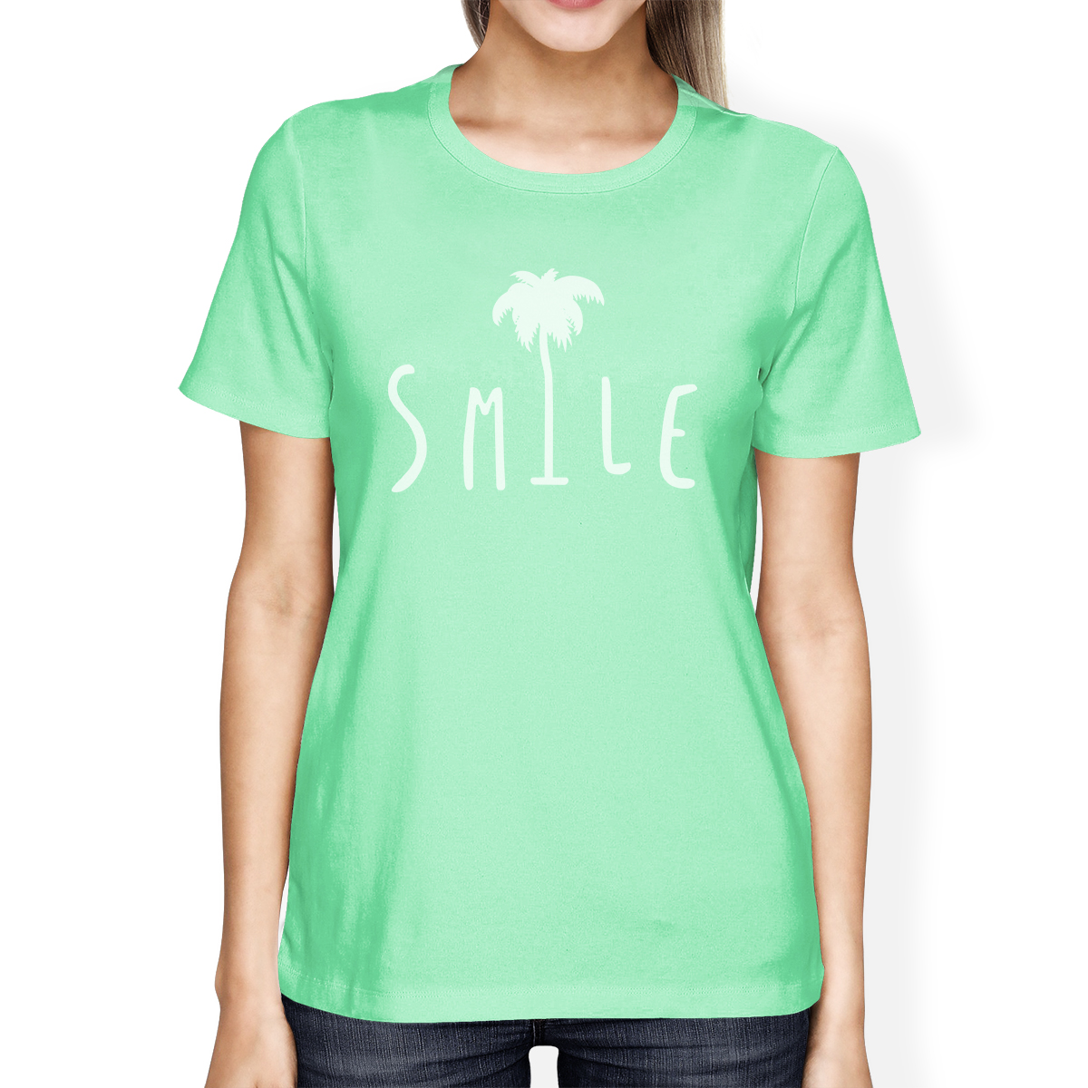 Smile Palm Tree Womens Mint Short Sleeve Lightweight Summer Tee ...