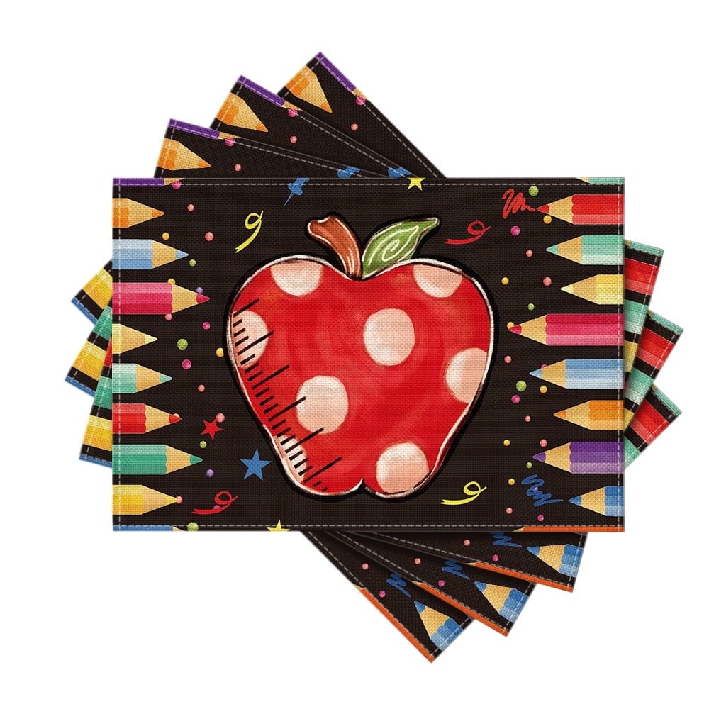 Smile Pencils Dots Apples Back to School Placemats Set of 4, 12x18 Inch ...