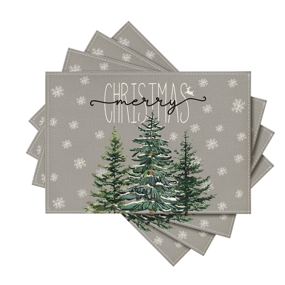Smile Pine Tree Snowflake Merry Christmas Placemats Set of 4, 12x18 ...