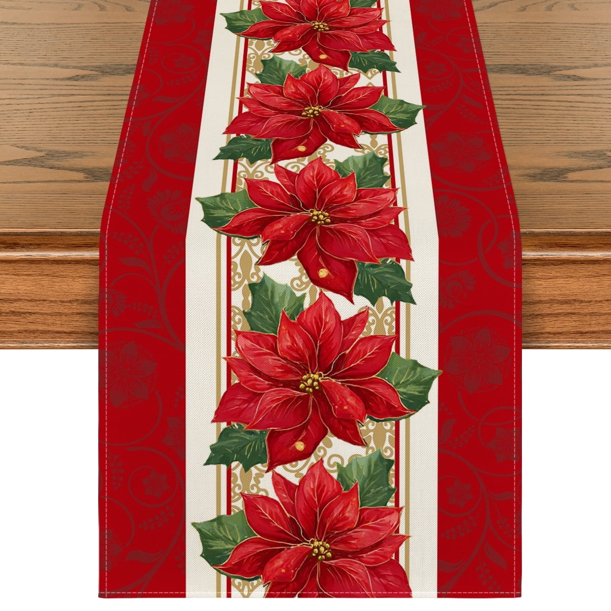 Smile Poinsettia Christmas Table Runner for Xmas Winter 13 x 36 Red ...