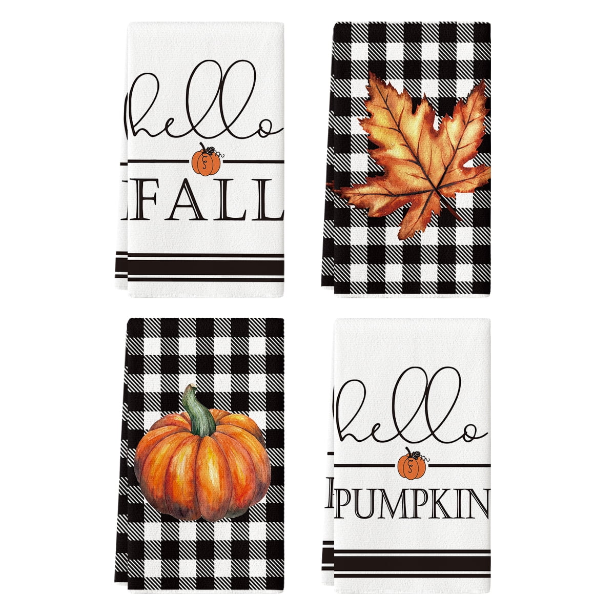 Smile Pumpkin Autumn Tea Holiday Leaves Decorative Kitchen Dish Towels ...