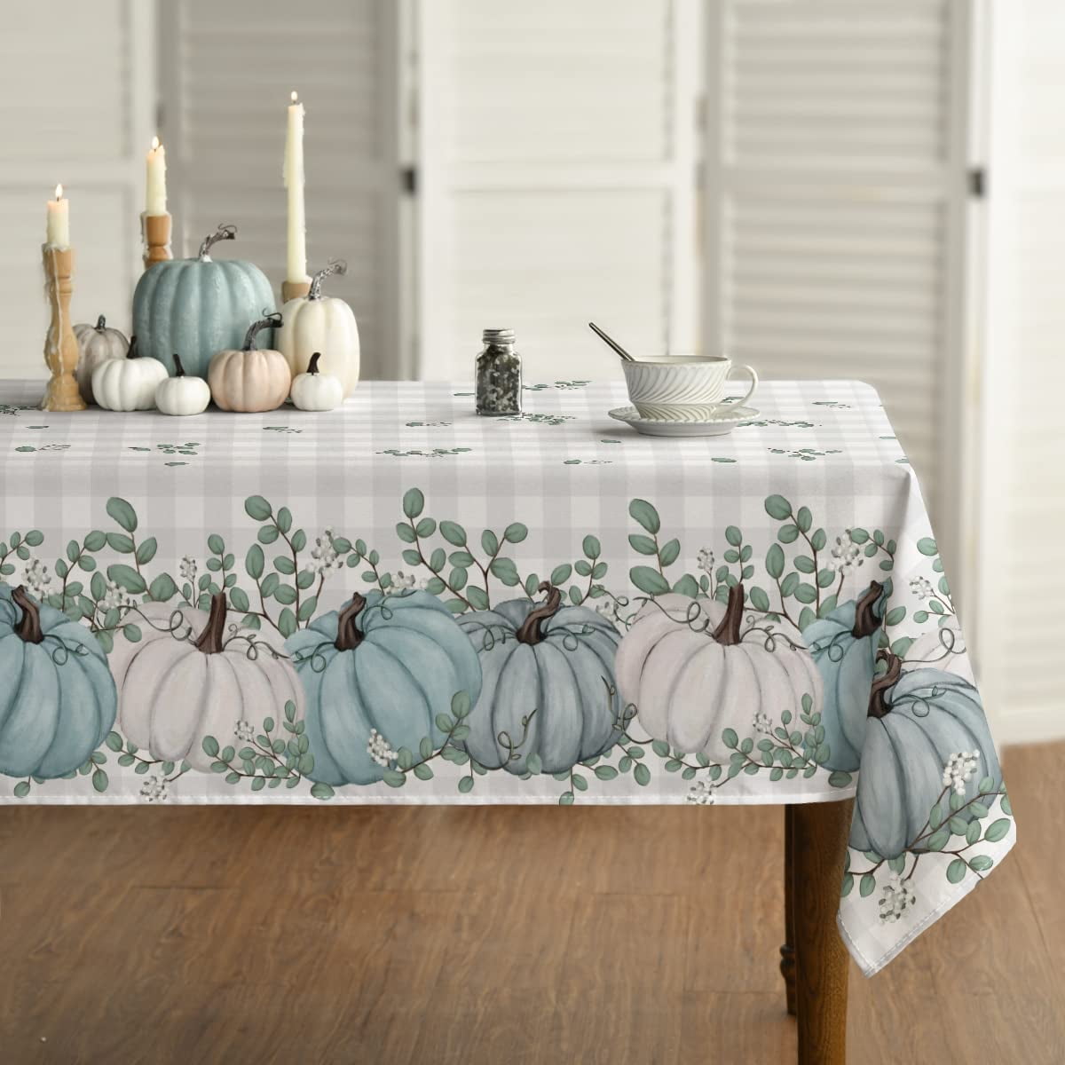 Smile Pumpkins 60x84 Inch Farmhouse Autumn Tablecloth, Buffalo Plaid ...