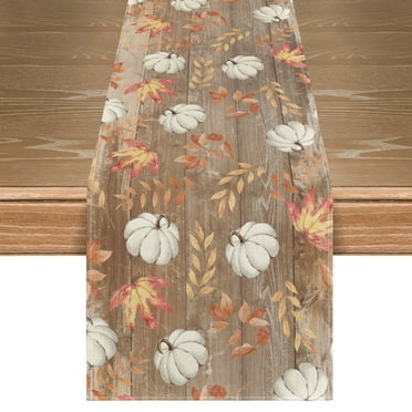 Smile Orange Polka Dot Pumpkin Eucalyptus Wood Fall Table Runner ...