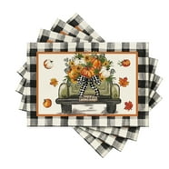 Smile Buffalo Check Plaid Fall Table Placemats 12 x 18 Set of 6, Harvest Thanksgiving Pumpkins ...