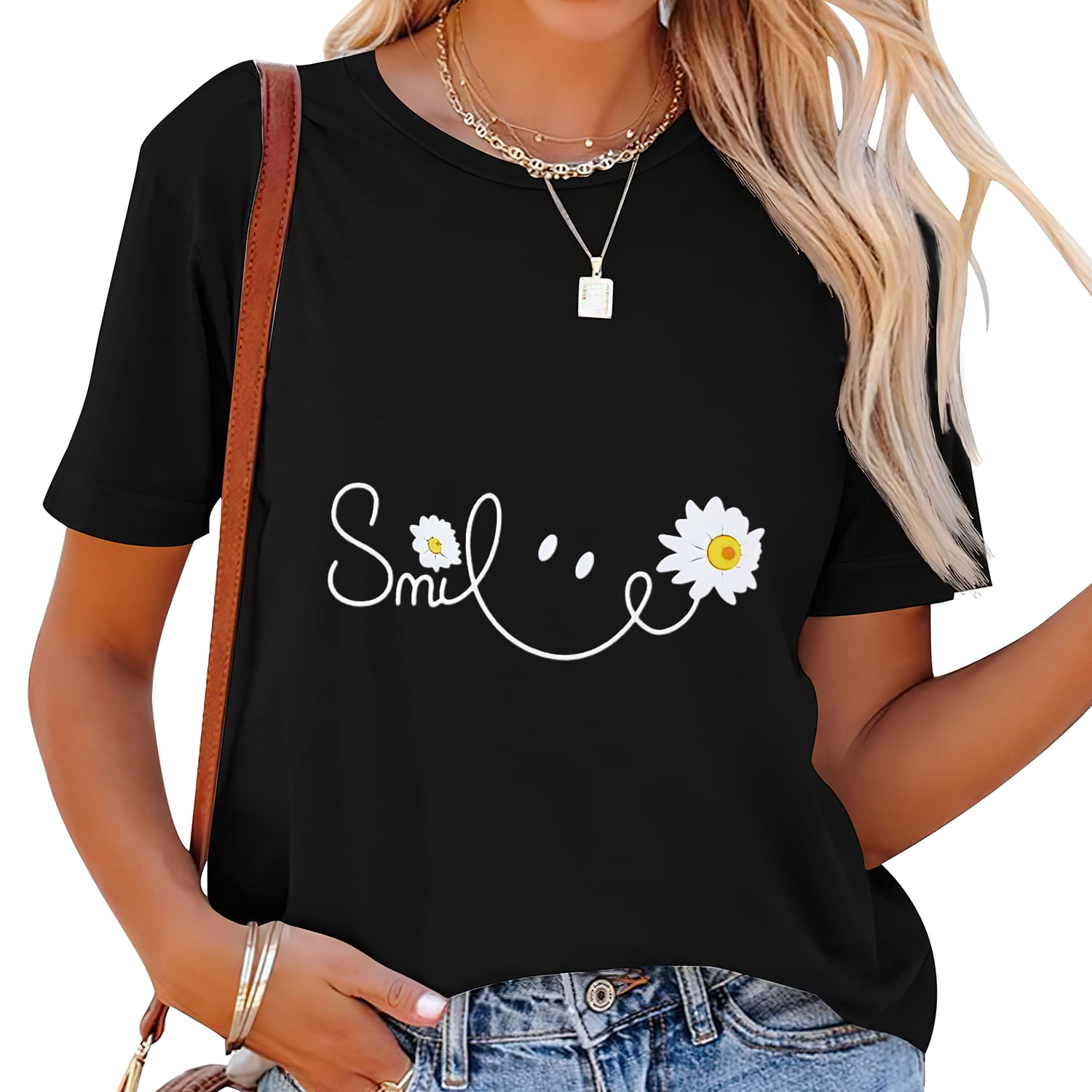 Smile Shirt Women Smile Daisy Inspirational T-Shirt Happy Face Prints ...