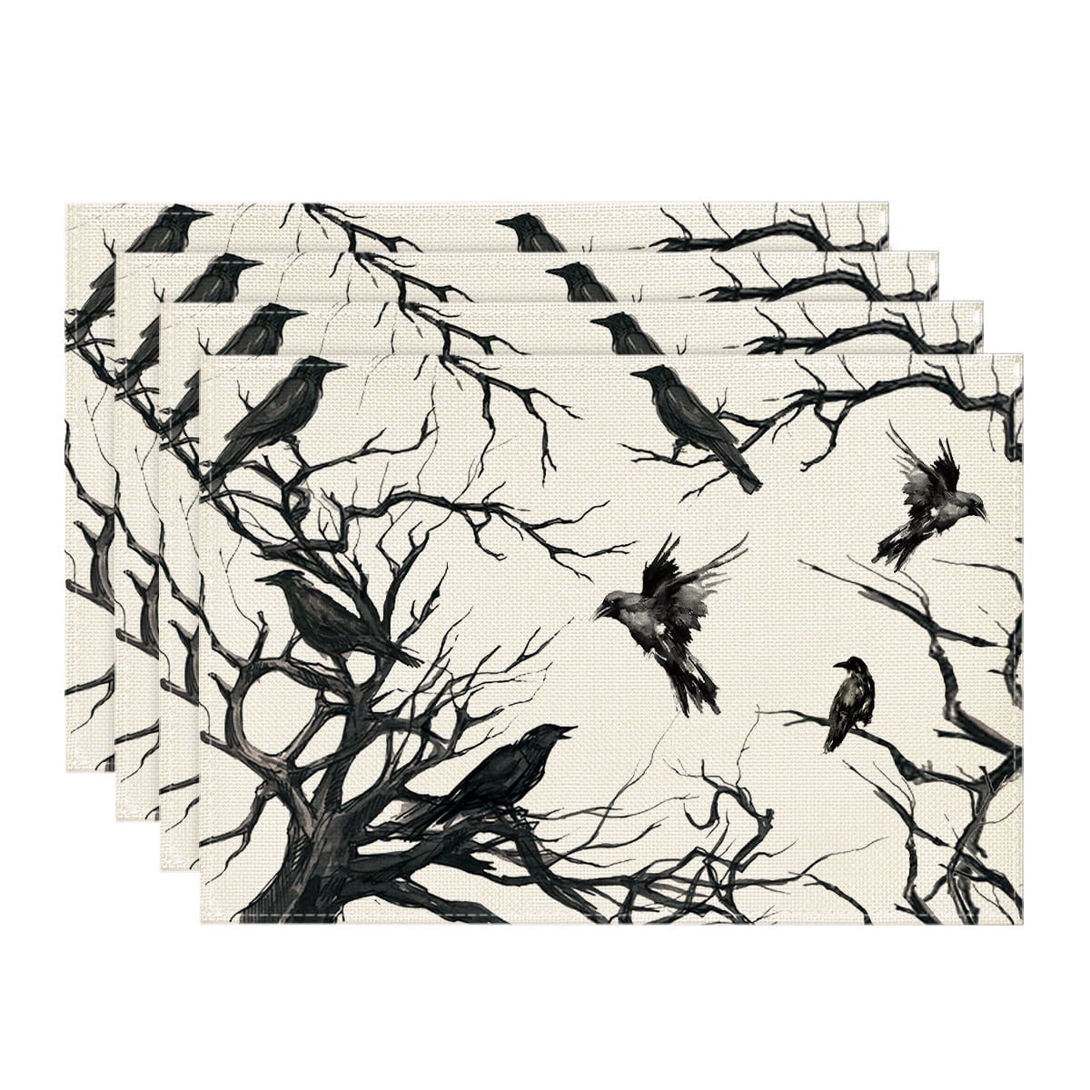 Sm:)e Halloween Themed Silhouette Tree Crows Table Placemats, Set of 4 ...