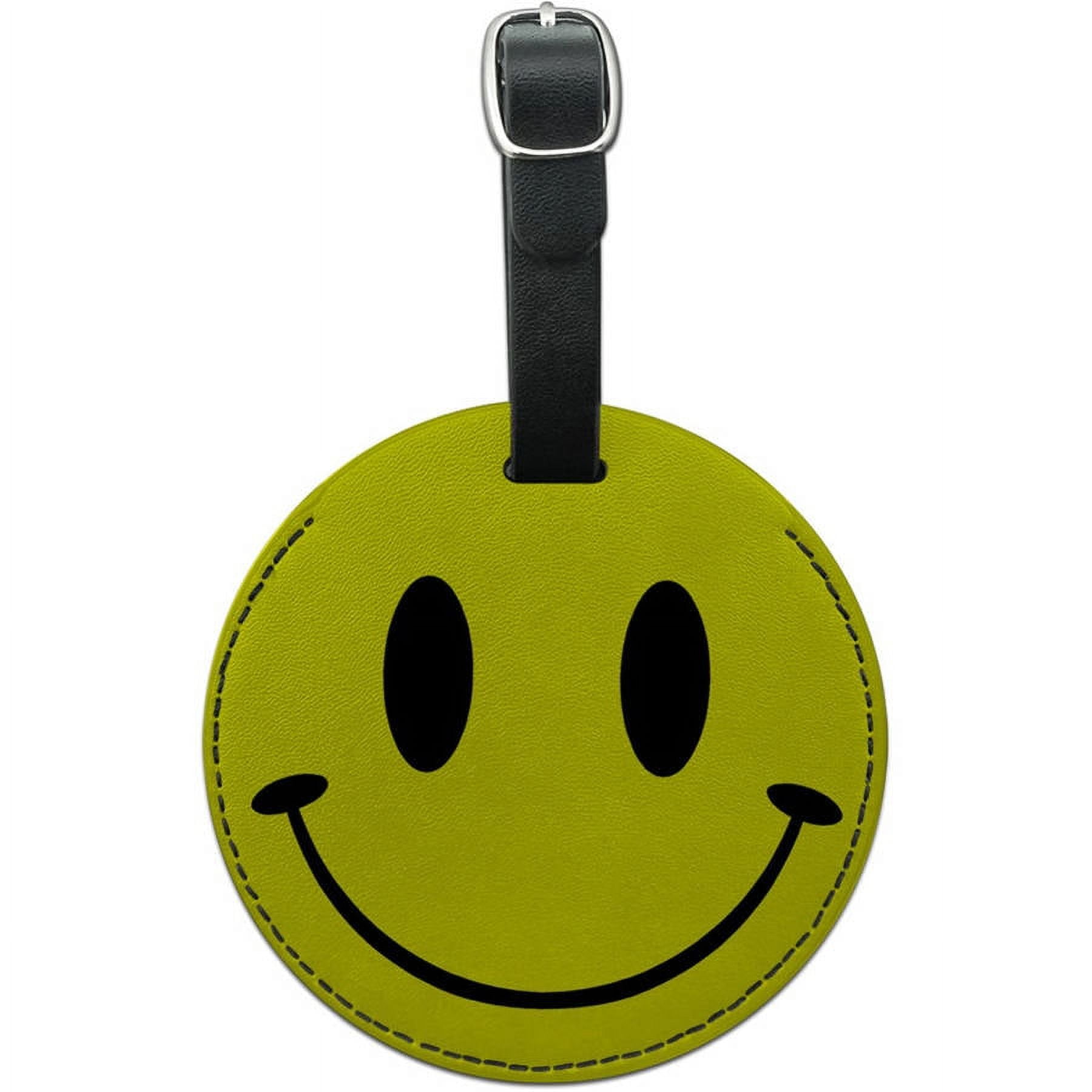 Smile Smiley Face Round Leather Luggage ID Tag Suitcase Carry-On ...
