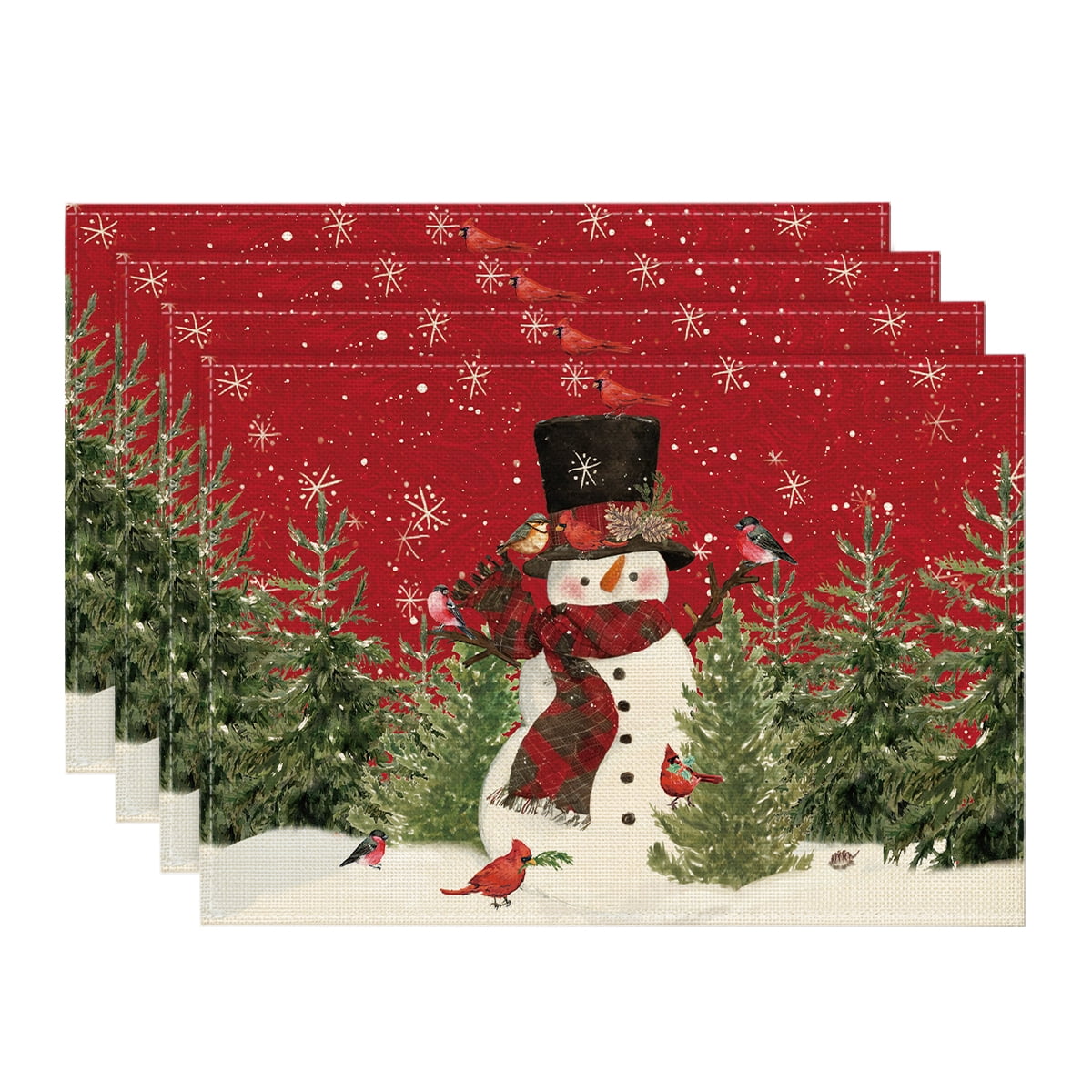 Smile Snowman Cardinals Xmas Winter Placemats Red for Dining Table 4 ...