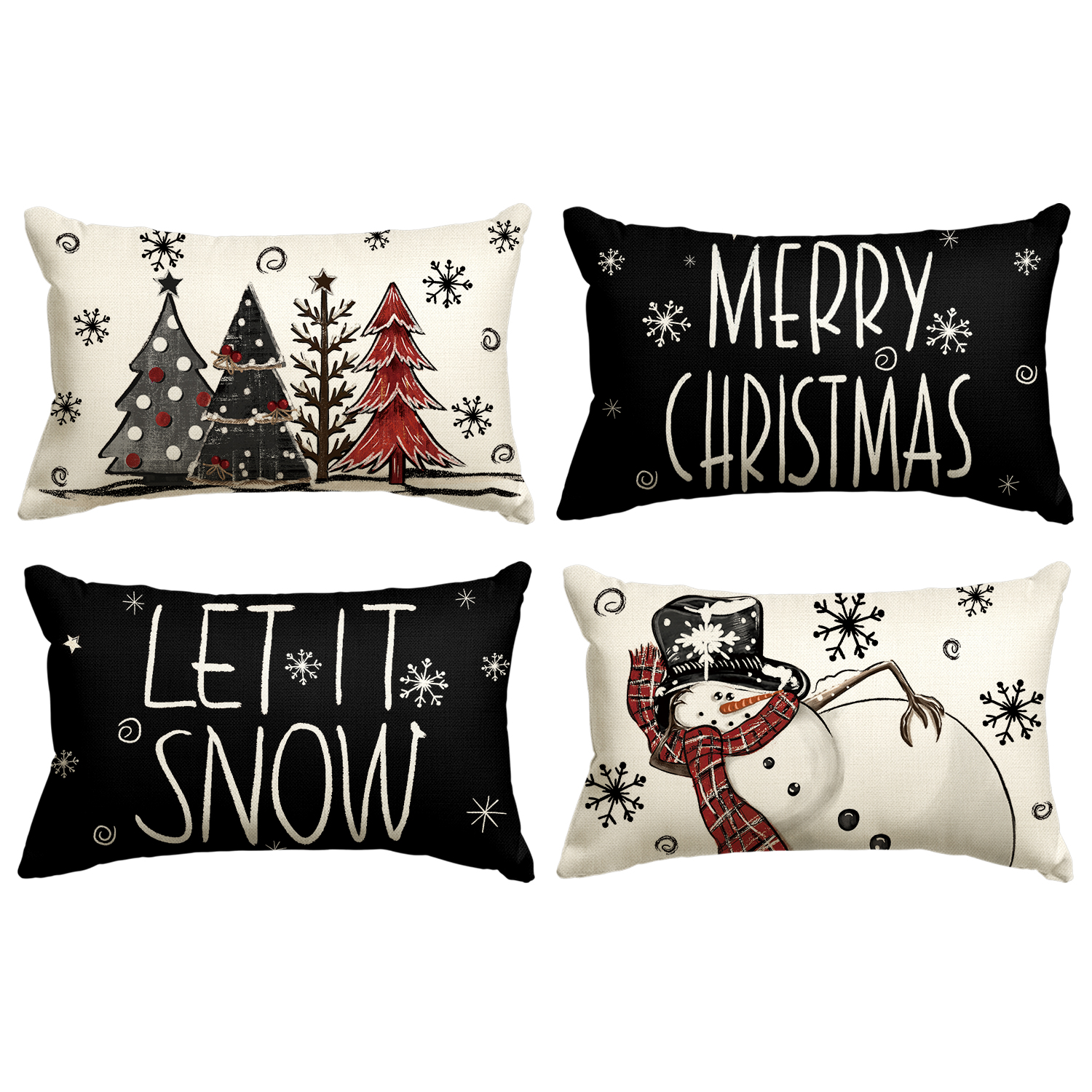 Smile Snowman Let It Snow Christmas Winter Pillow Covers 12 x 20 Black ...