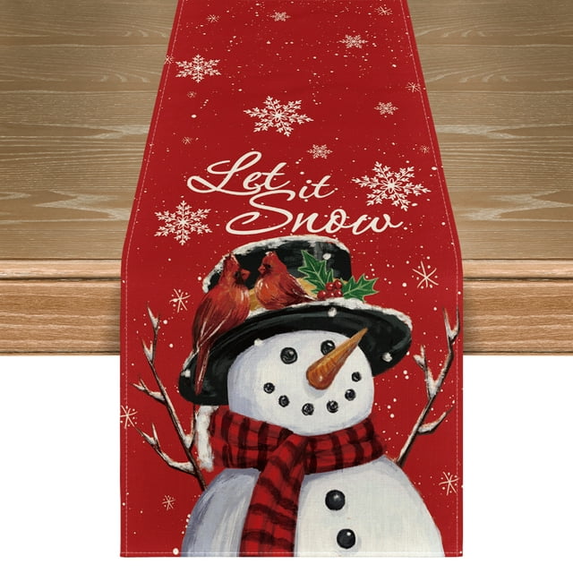 Smile Snowman Let It Snow Christmas Winter Red Table Runner 13 x 36 ...