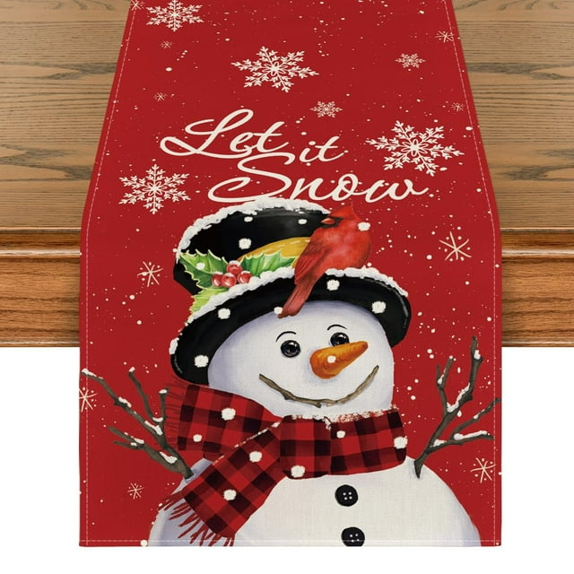 Smile Snowman Let It Snow Christmas Winter Red Table Runner 13 x 36 ...