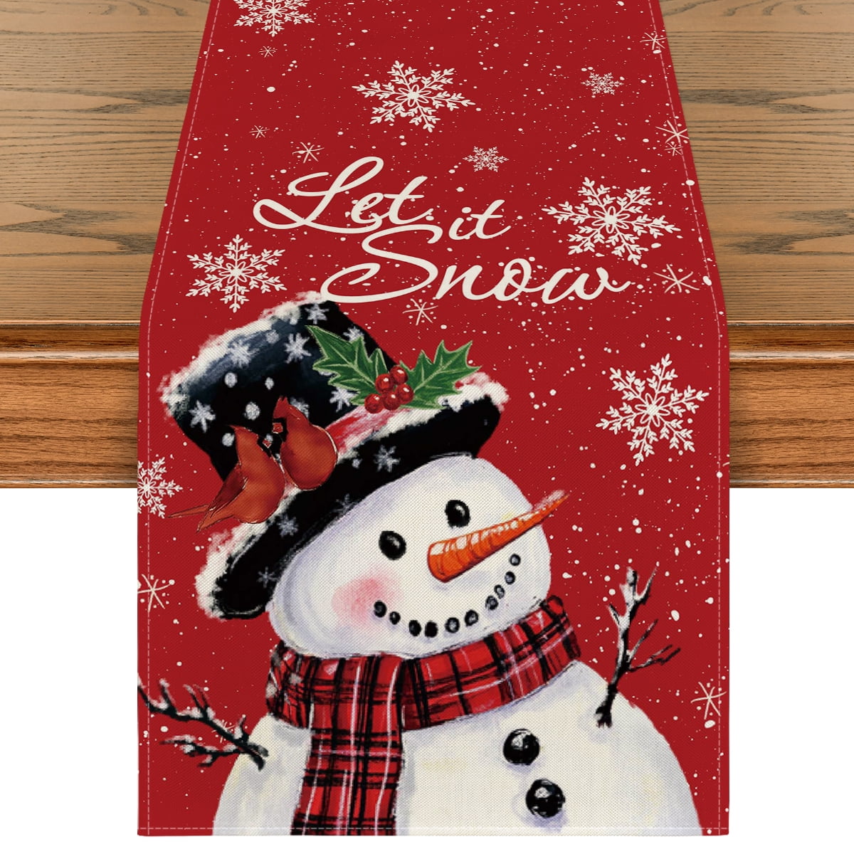 Smile Snowman Let It Snow Christmas Winter Red Table Runner 13 x 48 ...