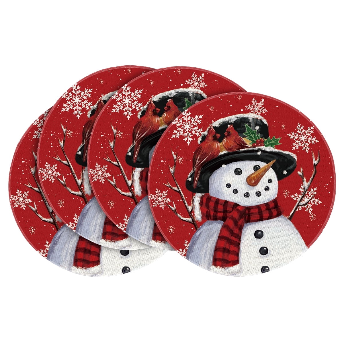 Smile Snowman Winter Christmas Placemats 15 Inch Round Set of 4 ...