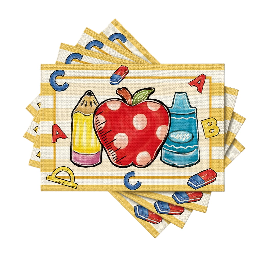 Smile Stripes Pencils Apples Glue Back to School Placemats Set of 4 ...