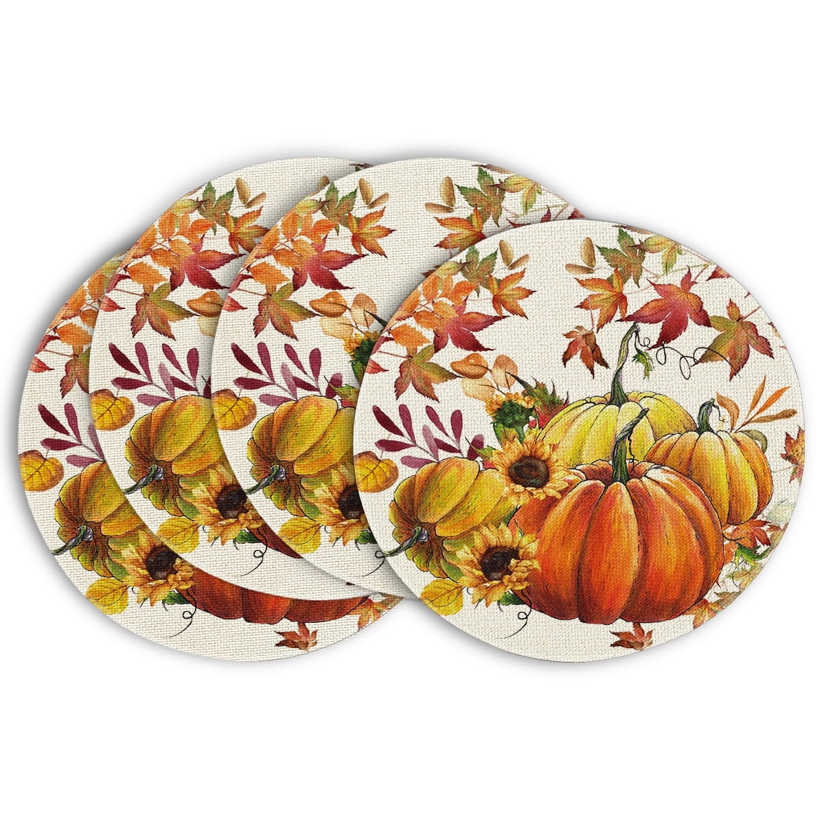 Smile Sunflower Pumpkin Fall Flower Floral Placemats Set of 4, 15 Inch ...