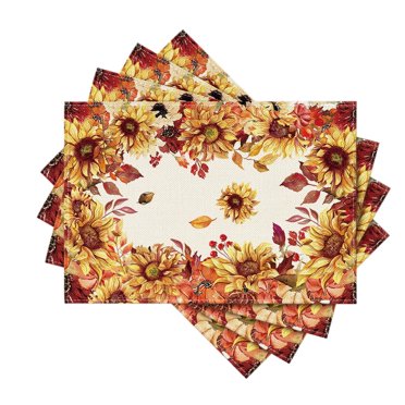 Smile Hello Pumpkin Fall Round Placemats Set of 4, 15 Inch Seasonal ...