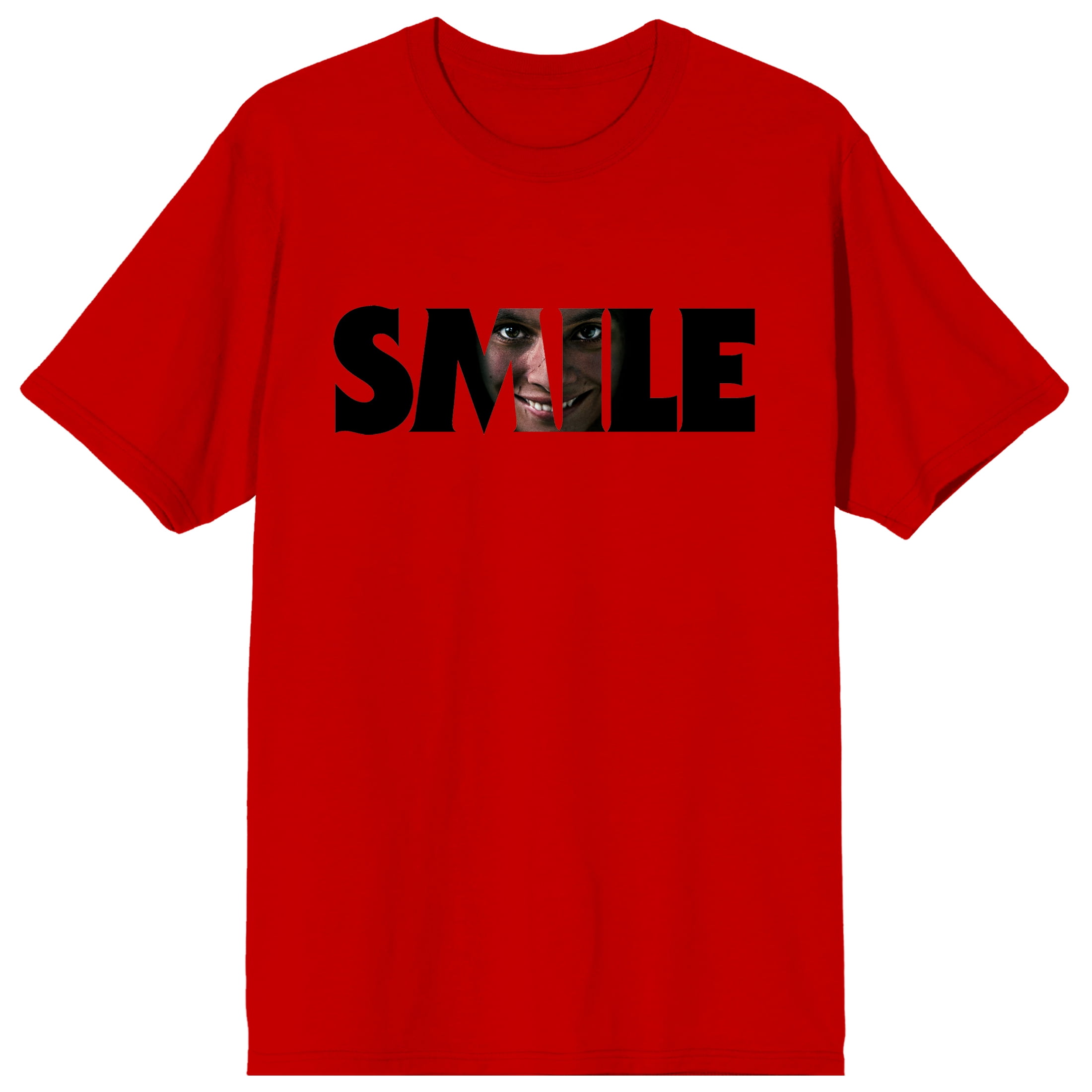 Smile Text With Hidden Face Crew Neck Short Sleeve Adult Red T-shirt ...