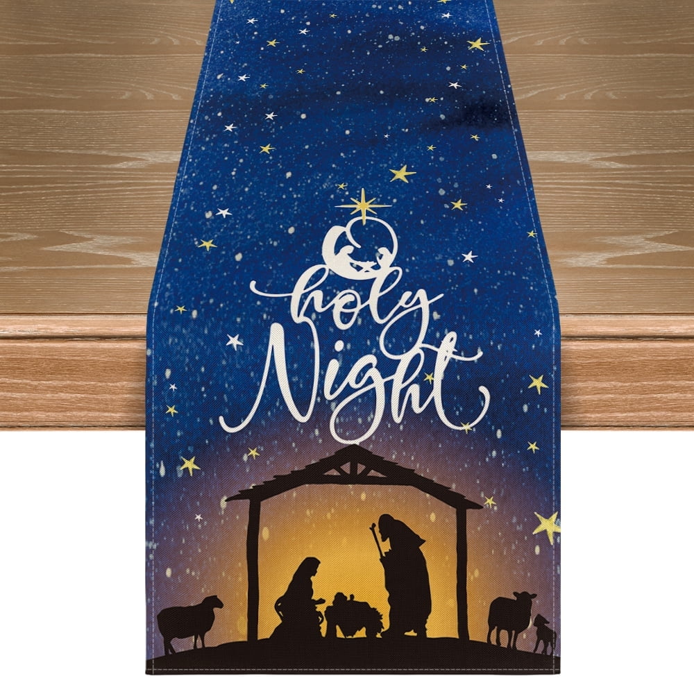 Smile The Lord Blue Sky Christmas Table Runner, Seasonal Winter Holy ...