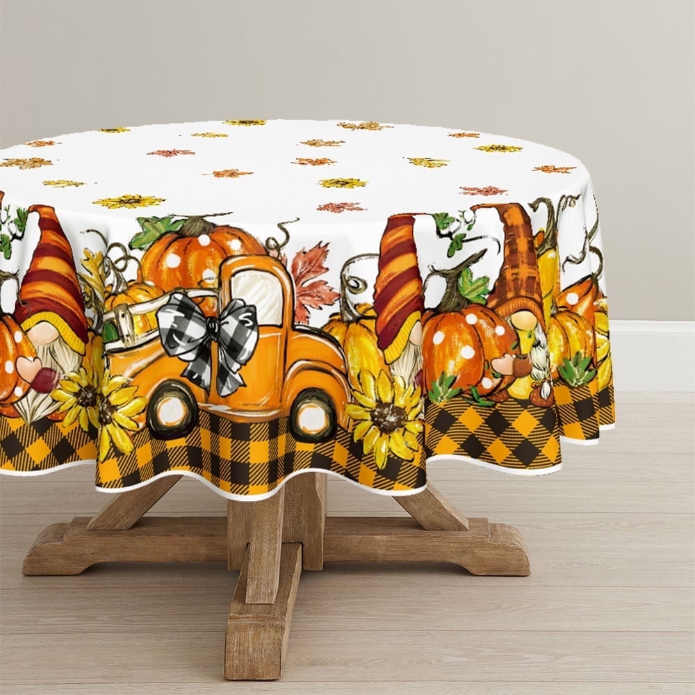 Smile Farmhouse Themed 70 Inch Round Tablecloth with Truck, Gnome ...