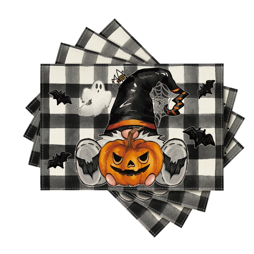 Smile Watercolor Buffalo Plaid Pumpkin Ghost Gnome 12x18 Inch Halloween ...