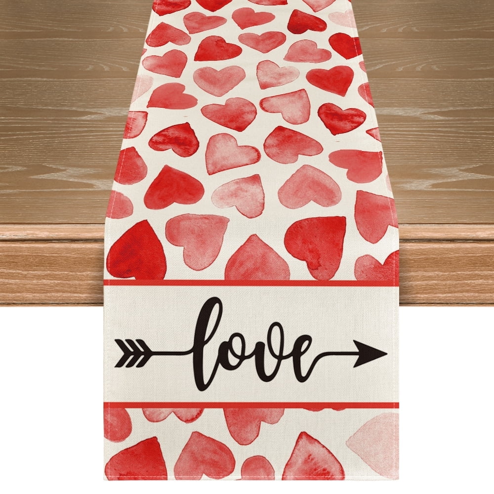 Smile Watercolor Heart Arrow Love Valentine's Day Table Runner for ...