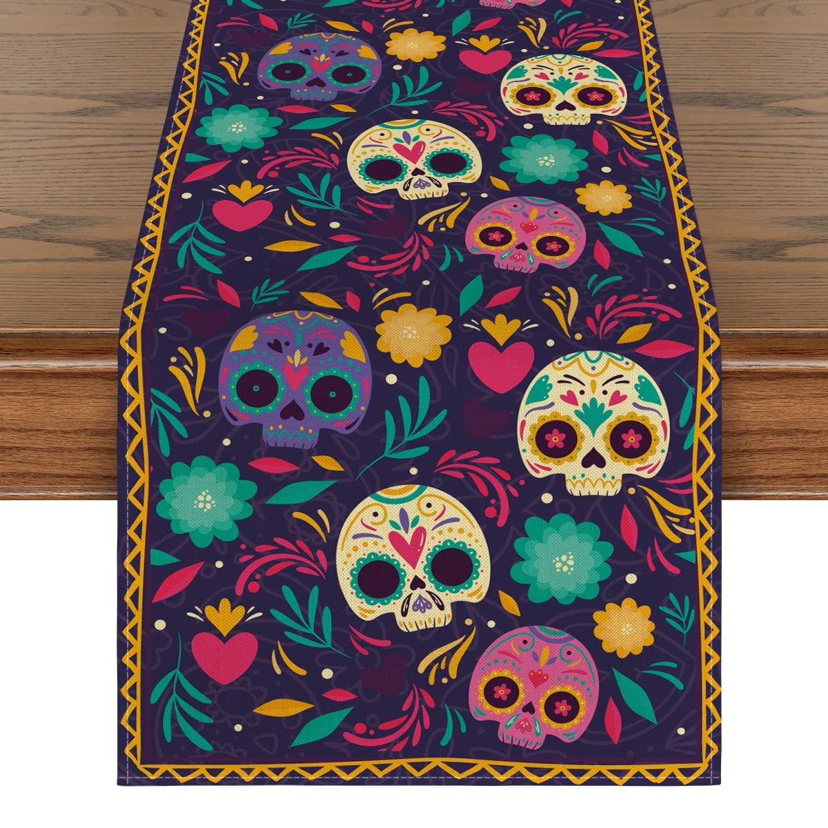 Smile Watercolor Marigolds Skull Day of The Dead Table Runner 13 x 72 ...