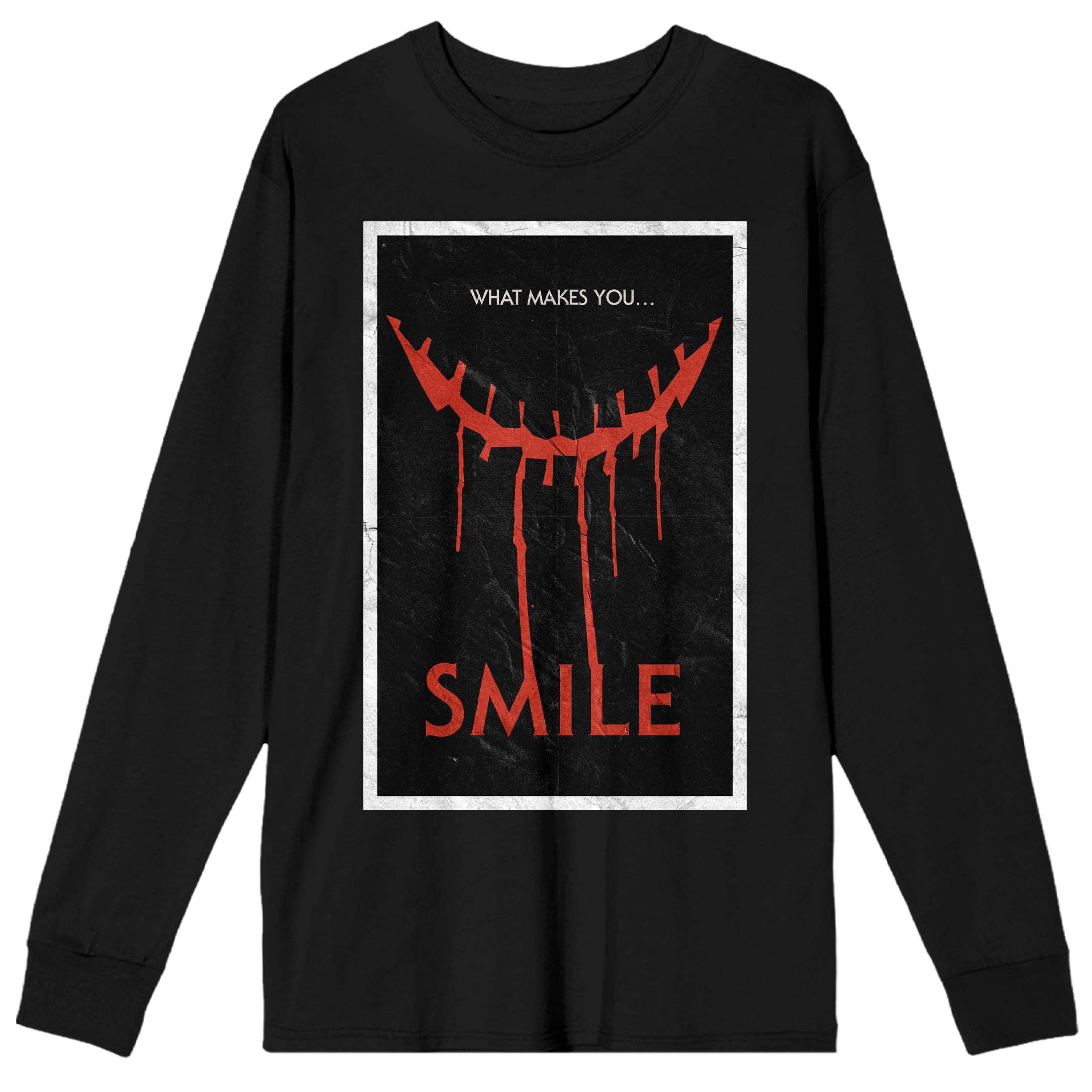 Smile What Makes You…Smile Poster Crew Neck Long Sleeve Adult Black Tee ...