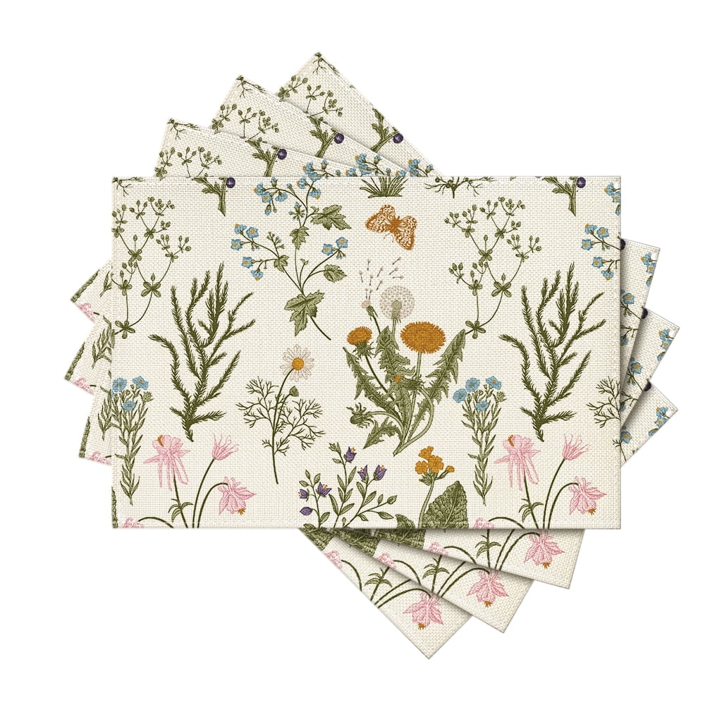 Smile Wildflowers Floral Spring Placemats for Summer 12x18 Inch Set of ...