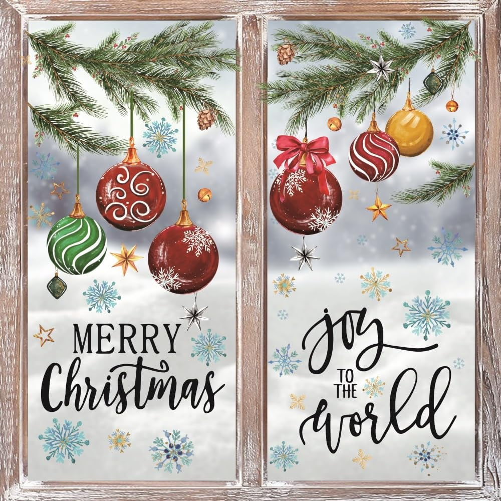 Smile 221 PCS Christmas Window Cling Sticker, Xmas Balls Branches Snow ...