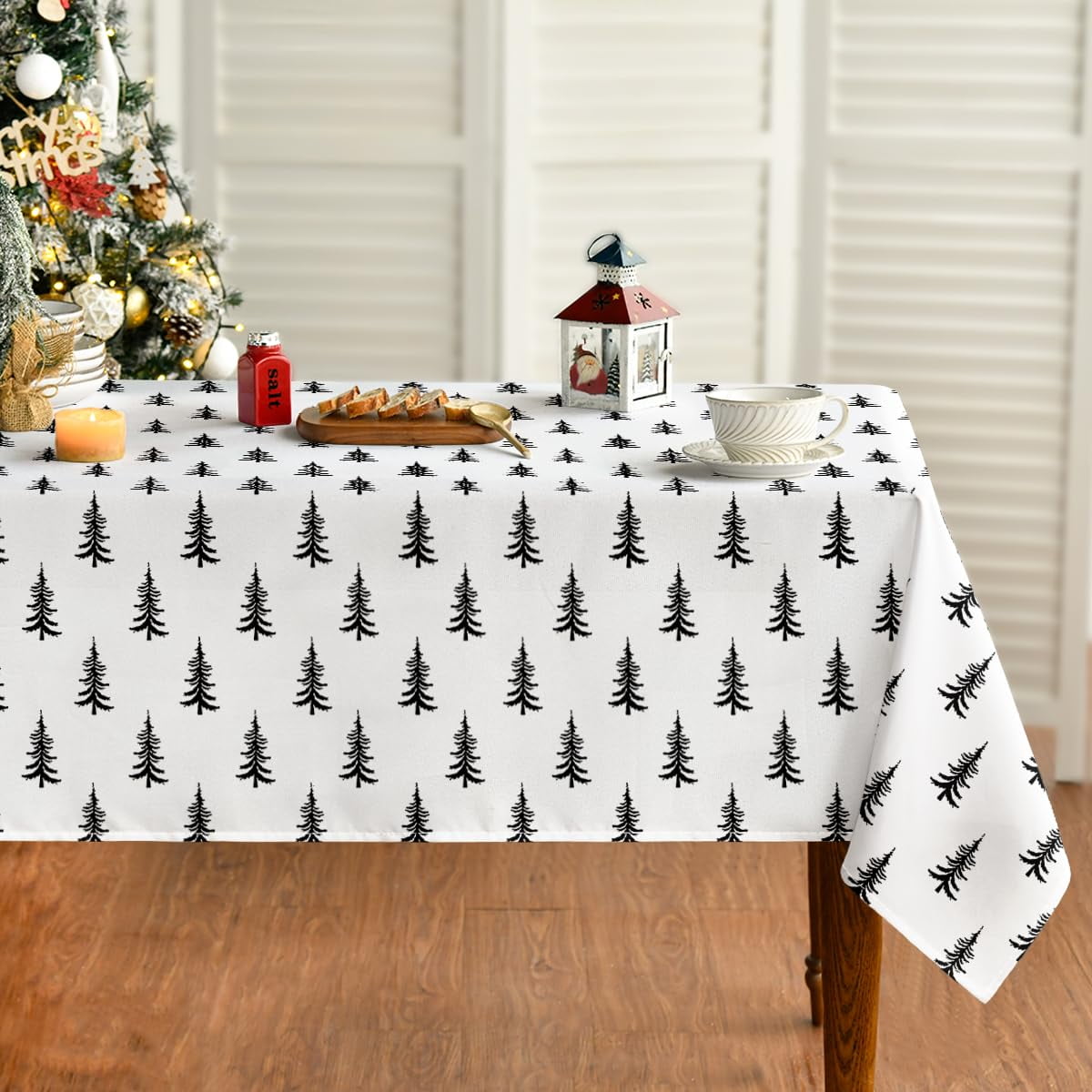 Smile Christmas Tablecloth 52x70 Inch Rectangular, Trees Black White ...