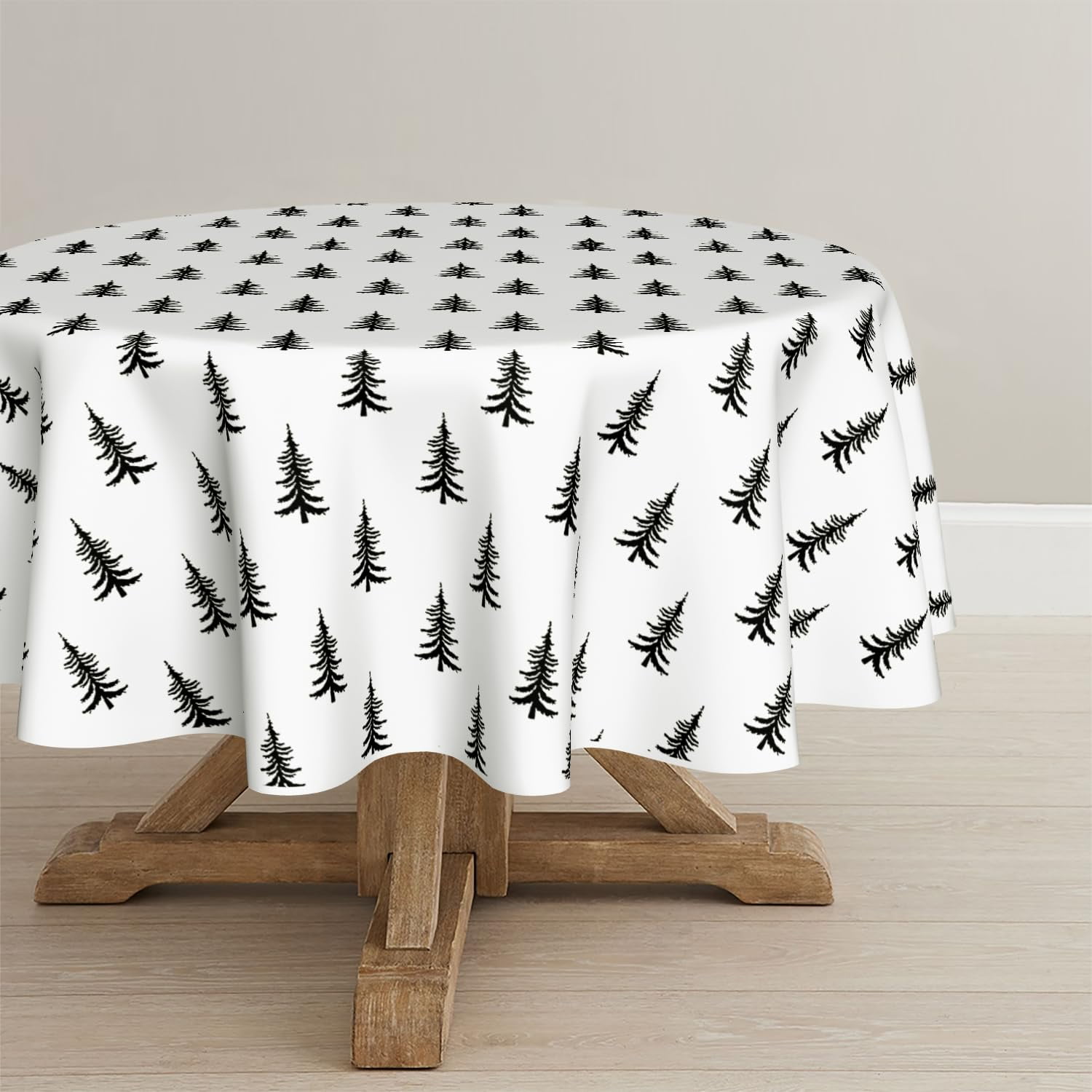 Smile Christmas Tablecloth 60 Inch Round, Trees Black White Boho ...