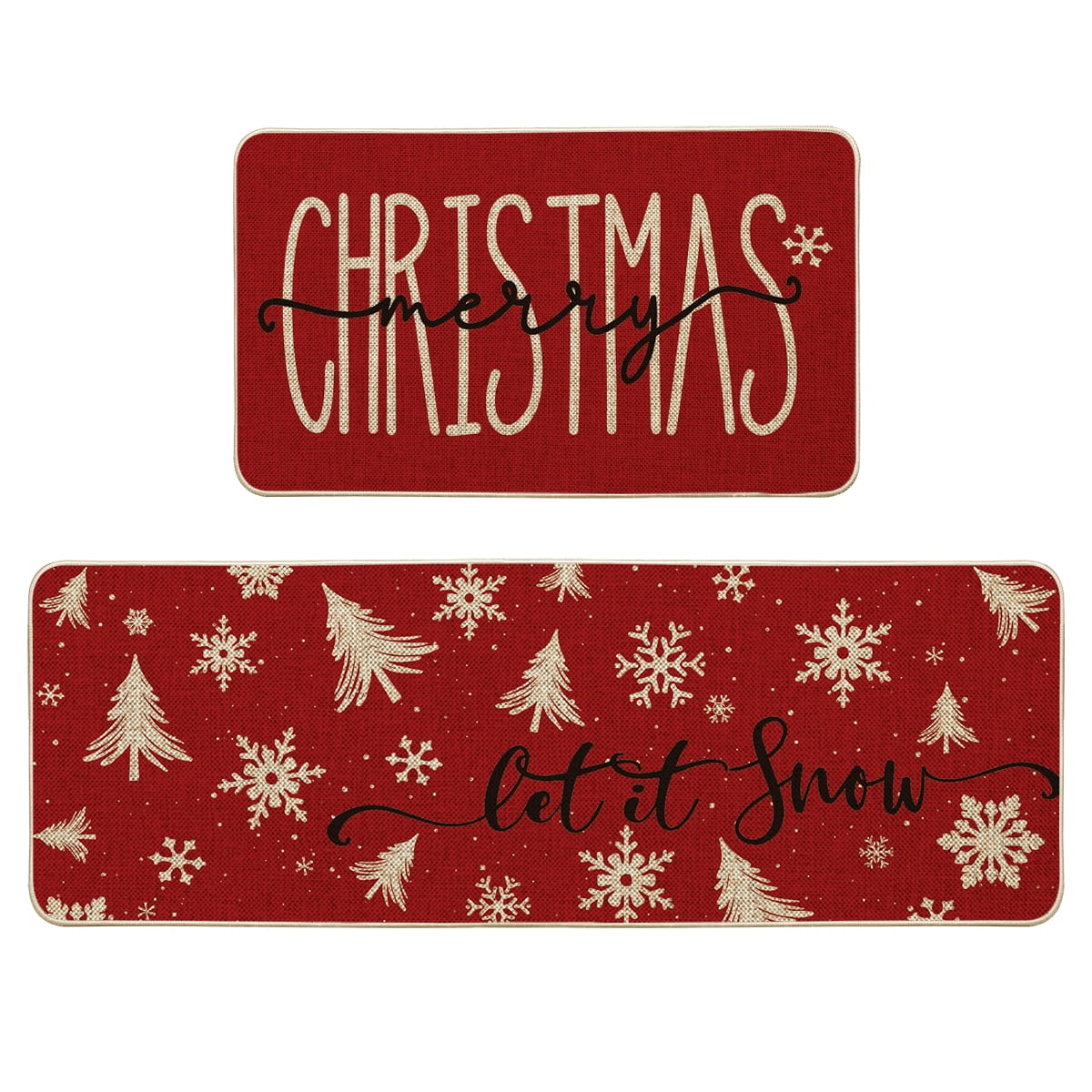 Smile Xmas Trees Snowflake Let It Snow Christmas Kitchen Mats Set of 2 ...