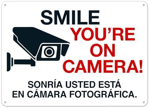 Smile You're On Camera Bilingual Sign Facility Safety Signs Metal Tin ...