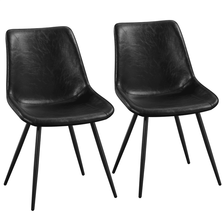 Black leather dining chairs with metal legs store