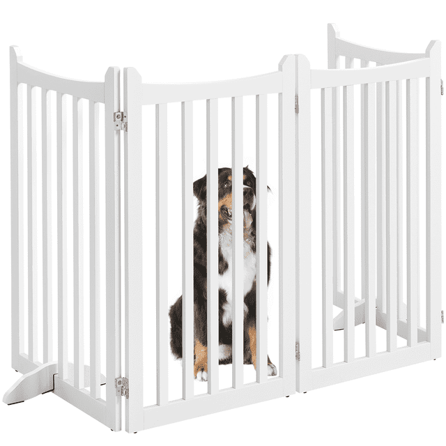 Alden Design 36″ Tall 4-Panel Foldable Freestanding Wooden Dog Gate for ...