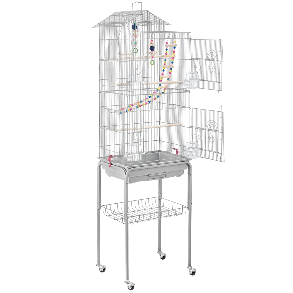 Alden Design 62.4" H Rolling Mid-Size Metal Bird Cage with Perches ...