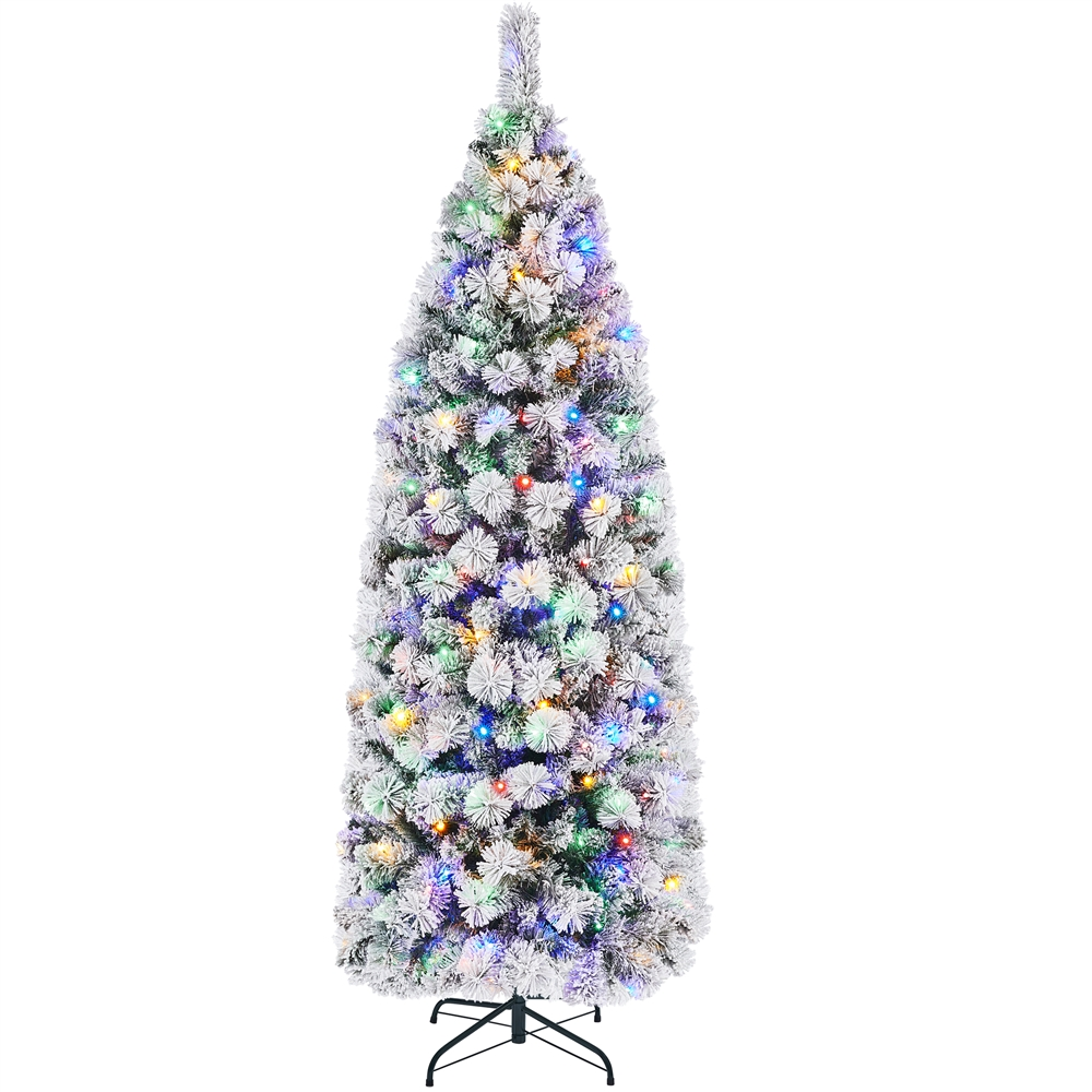 Alden Design 6ft Pre-lit Slim Pencil Snow Flocked Christmas Tree with ...