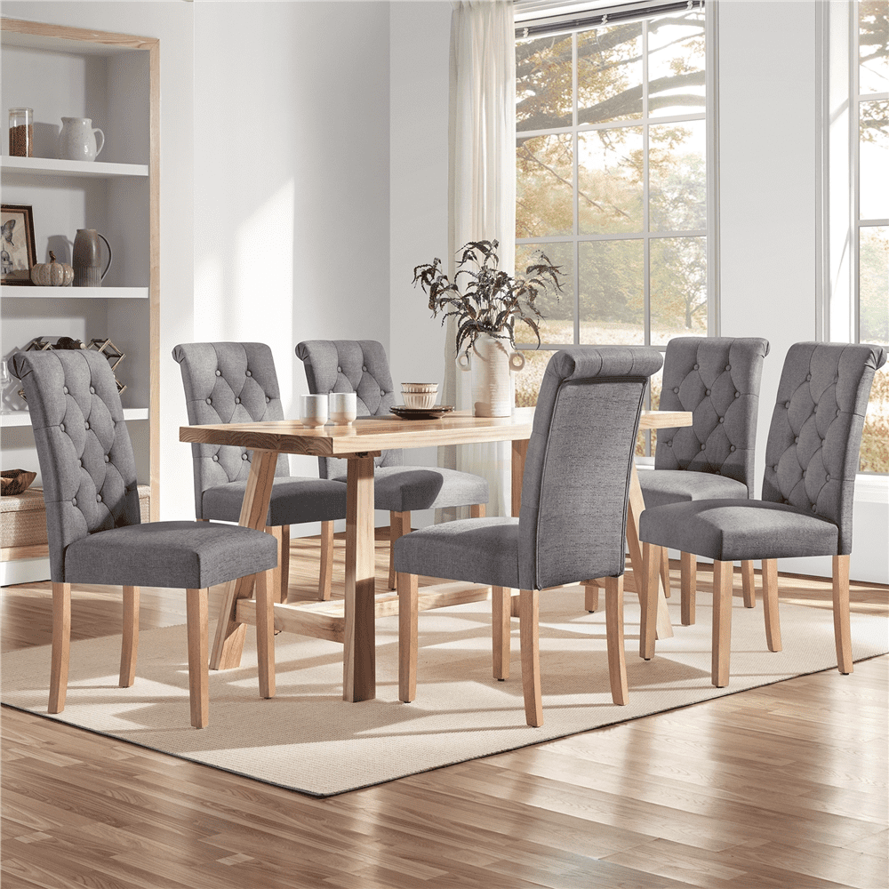 Smilemart 6pcs Padded Parsons Fabric Upholstered Dining Chairs Dark Gray