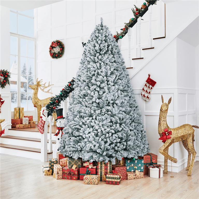 Alden Design 9ft Frosted Artificial Christmas Tree with Foldable Stand Green Walmart
