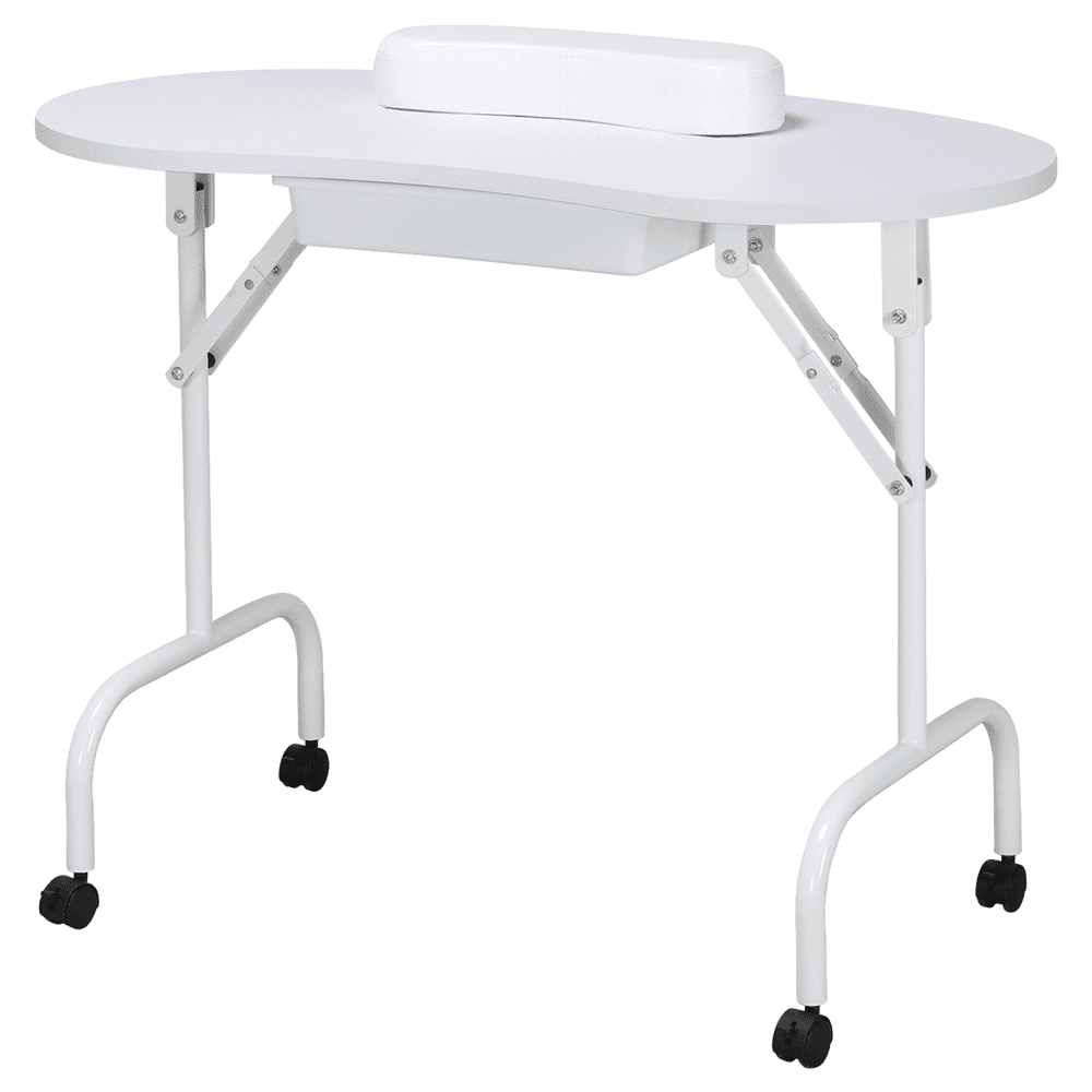Folding Manicure Table Nail Beautician Desk with Lockable Wheels Bag Size 37.01 x 17.32 x 27.95 inch White