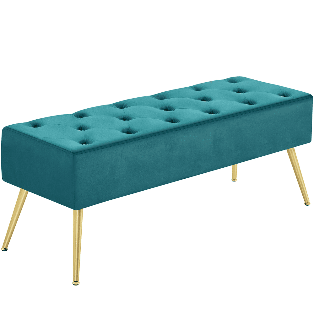 Alden Design Modern Ottoman Velvet Footstool Bench for Bedroom, Green ...