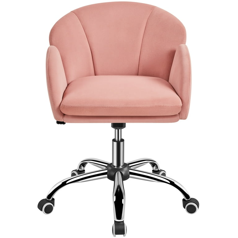Alden Design Modern Velvet Rolling Desk Chair for Home Office Pink